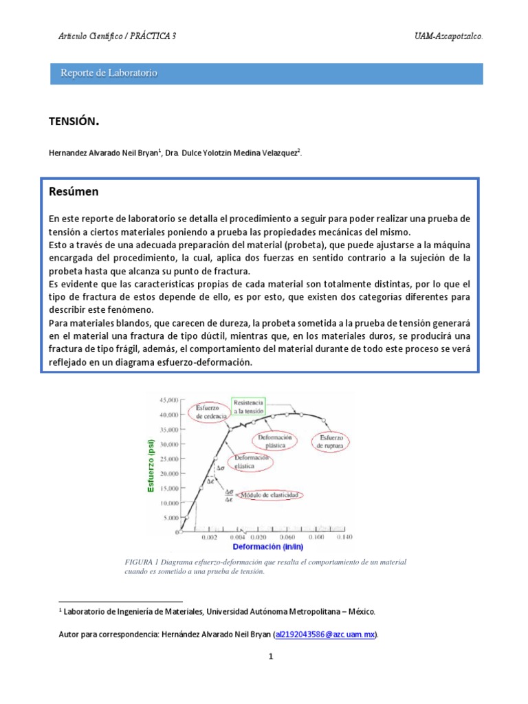 Práctica 4 Tensión | PDF | Deformación (ingeniería) | Fractura