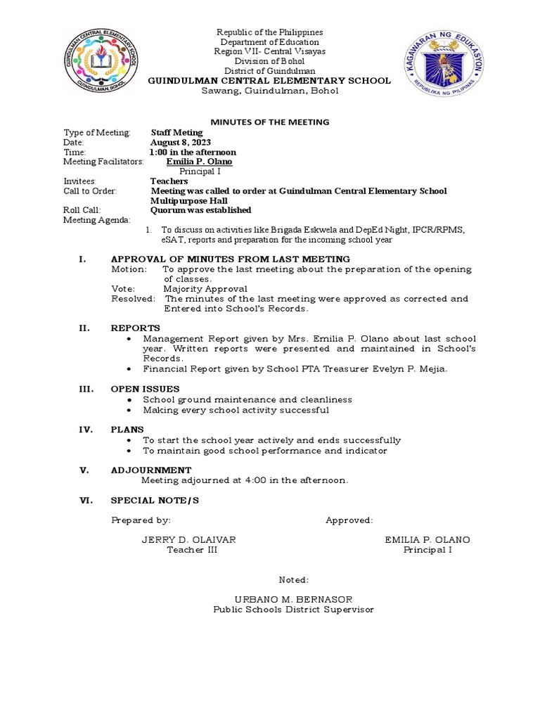 MINUTES-STAFF MEETING | PDF