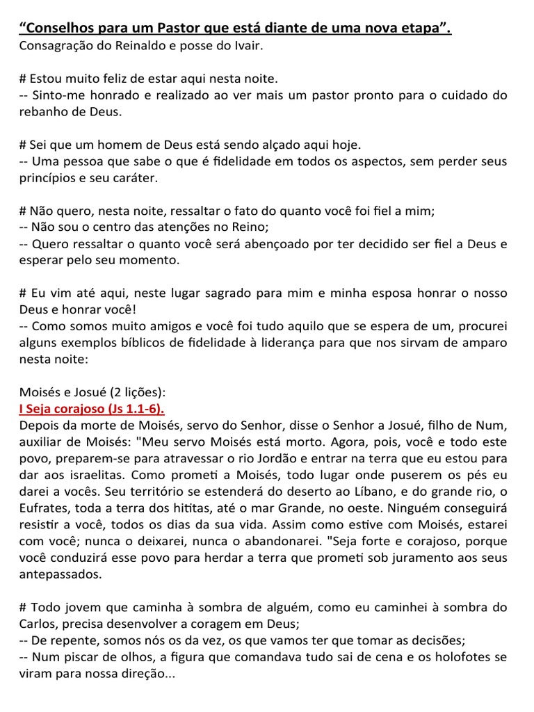 Conselhos para Um Pastor Que Está Diante de Uma Nova Etapa | PDF | Davi ...