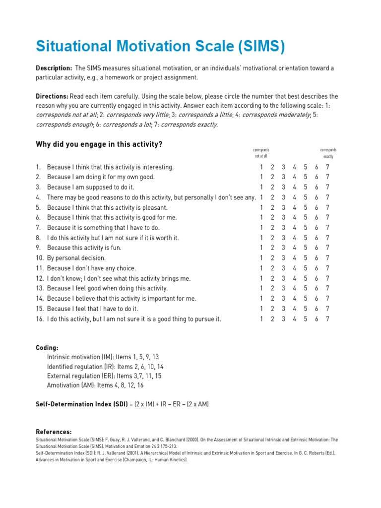 Situational Motivation Scale_Final | PDF | Motivational | Motivation