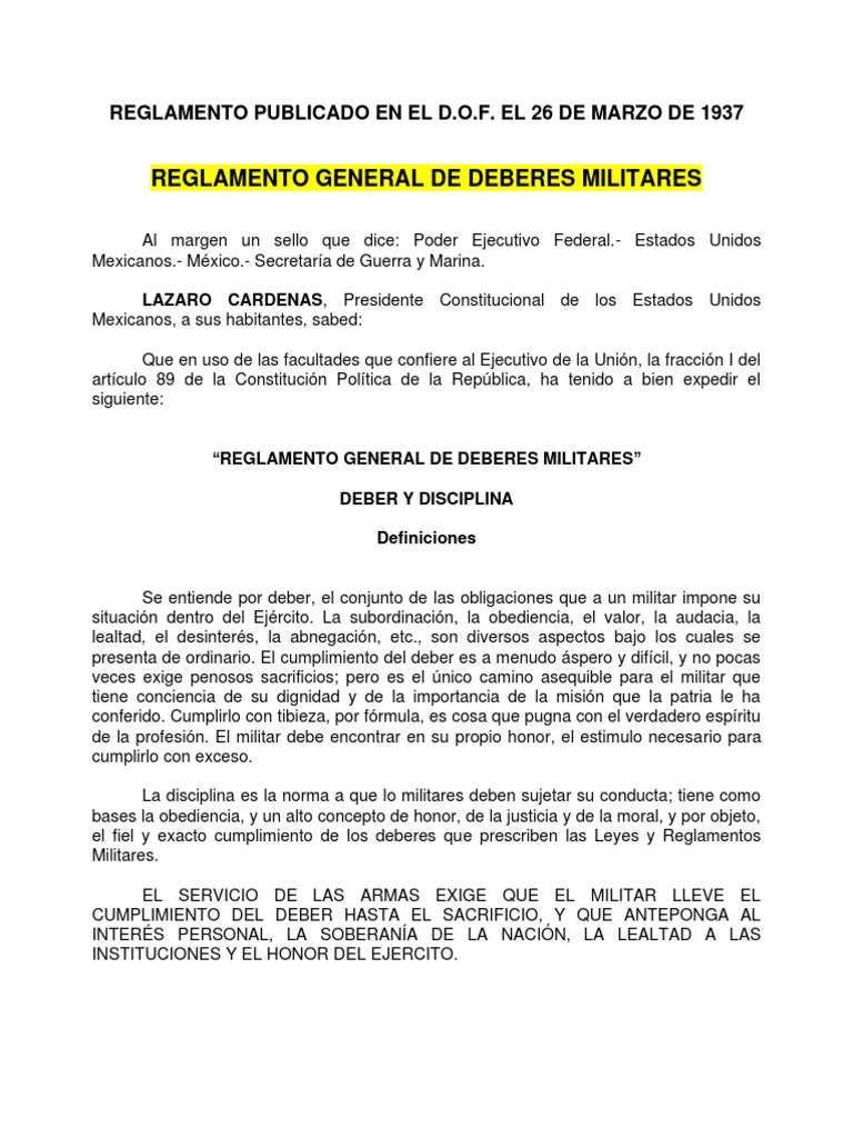 Reglamento General de Deberes Militares | PDF