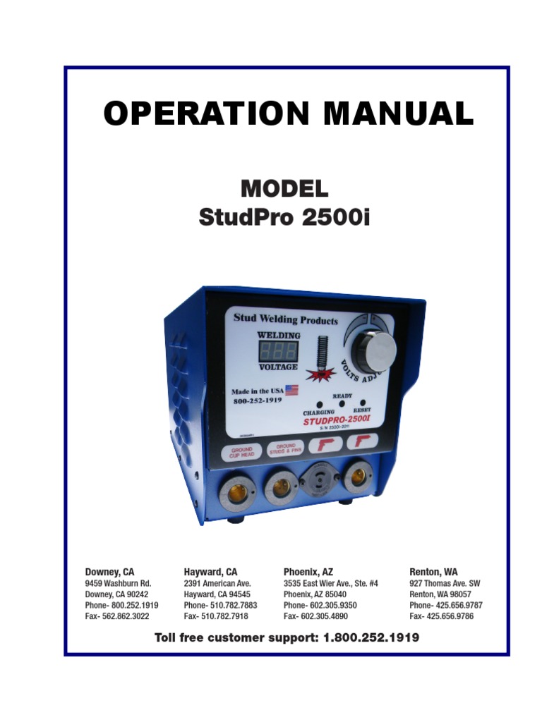 StudPro 2500I Manual - 12 2016 | PDF | Power Supply | Electrical Connector