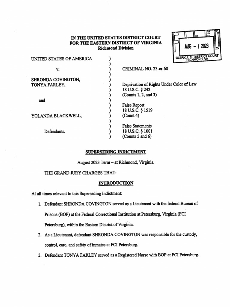 Federal Indictment: Rights Deprivation Case | PDF
