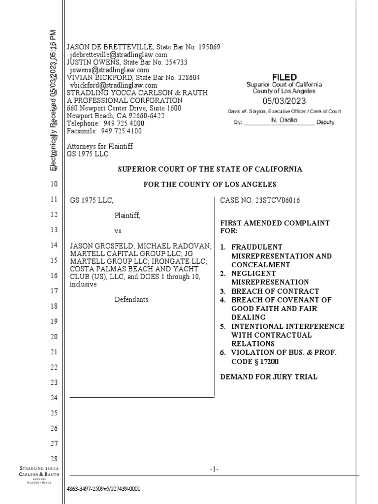 Lawsuit Complaint For Defendant Jason Grosfeld Sued Over 100 Times For ...