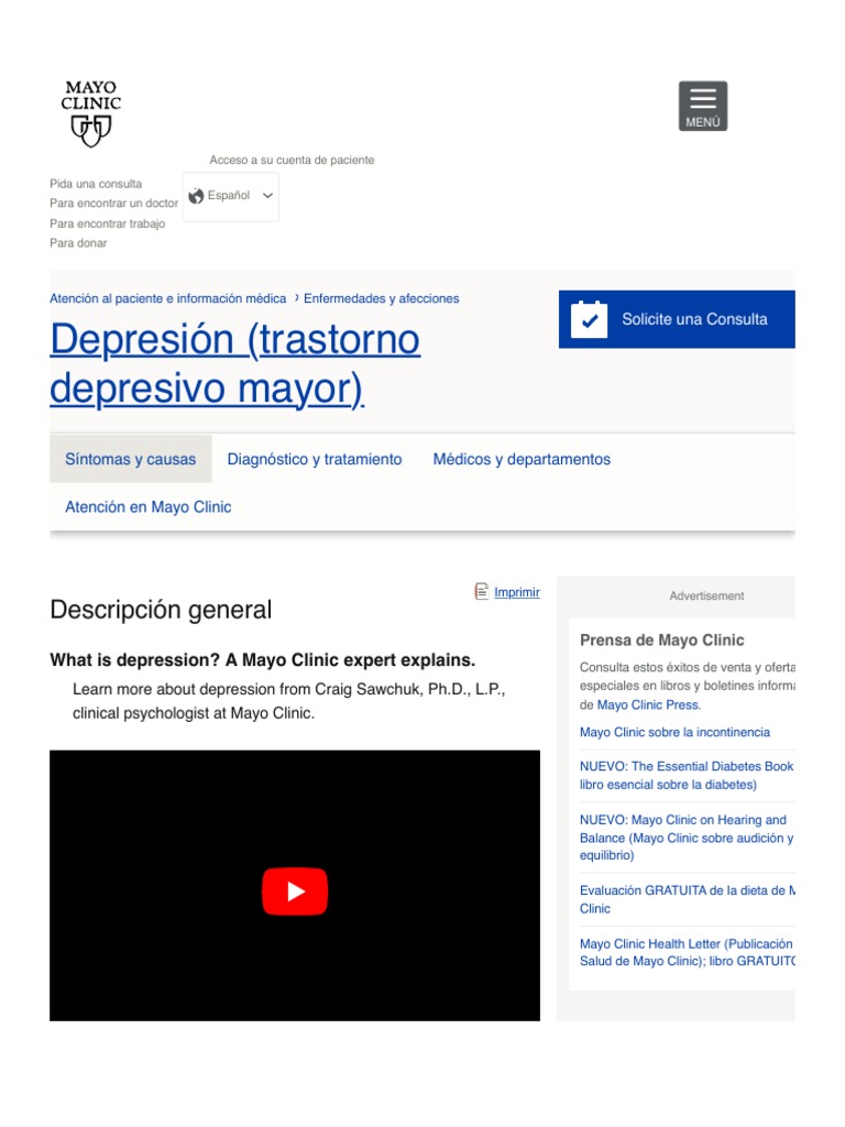 Depresión (Trastorno Depresivo Mayor) - Síntomas y Causas - Mayo Clinic ...