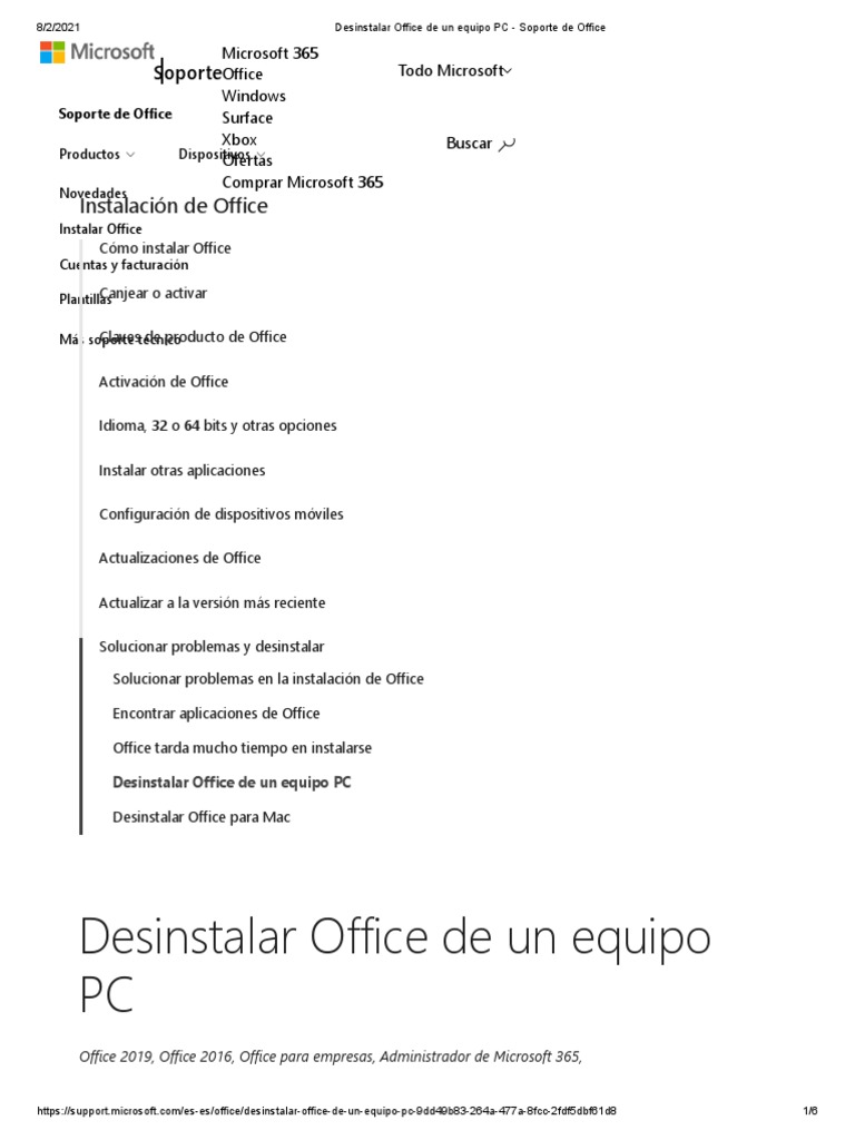 Desinstalar Office de Un Equipo PC - Soporte de Office | PDF