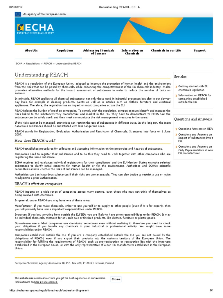 Understanding REACH - ECHA | PDF | Occupational Safety And Health | Safety