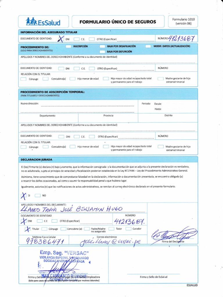 Formulario Unico de Seguros | PDF