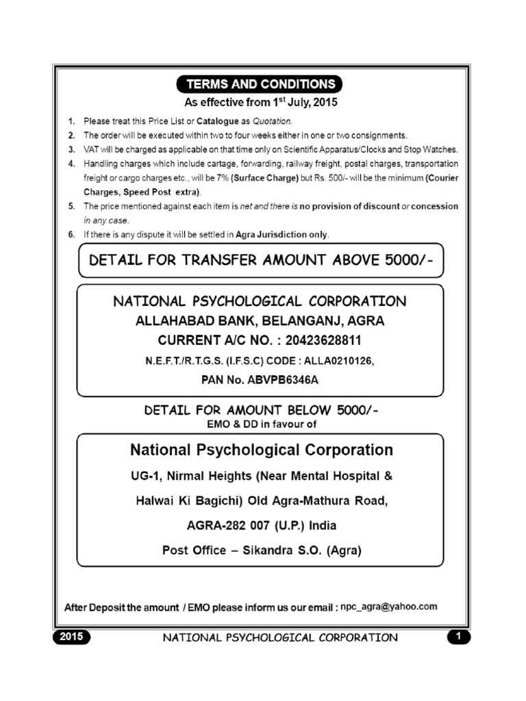 National Psychological Corporation (NPC) | PDF