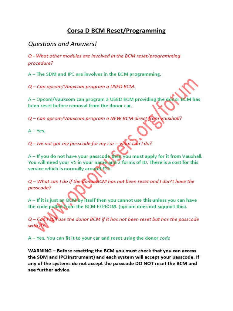 Corsa D BCM Programming | PDF