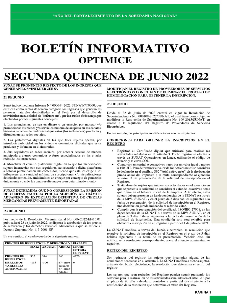 Optimice Segunda Quincena de Junio 2022 | PDF