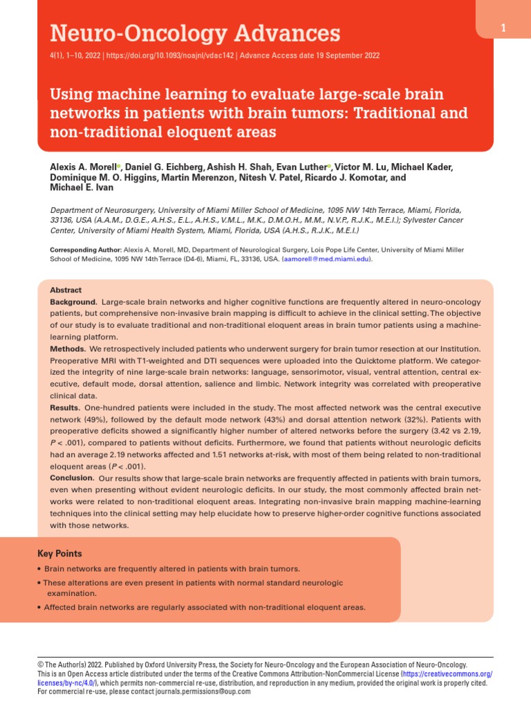 Using Machine Learning To Evaluate Large-Scale Brain Networks in Patients With Brain Tumors ...