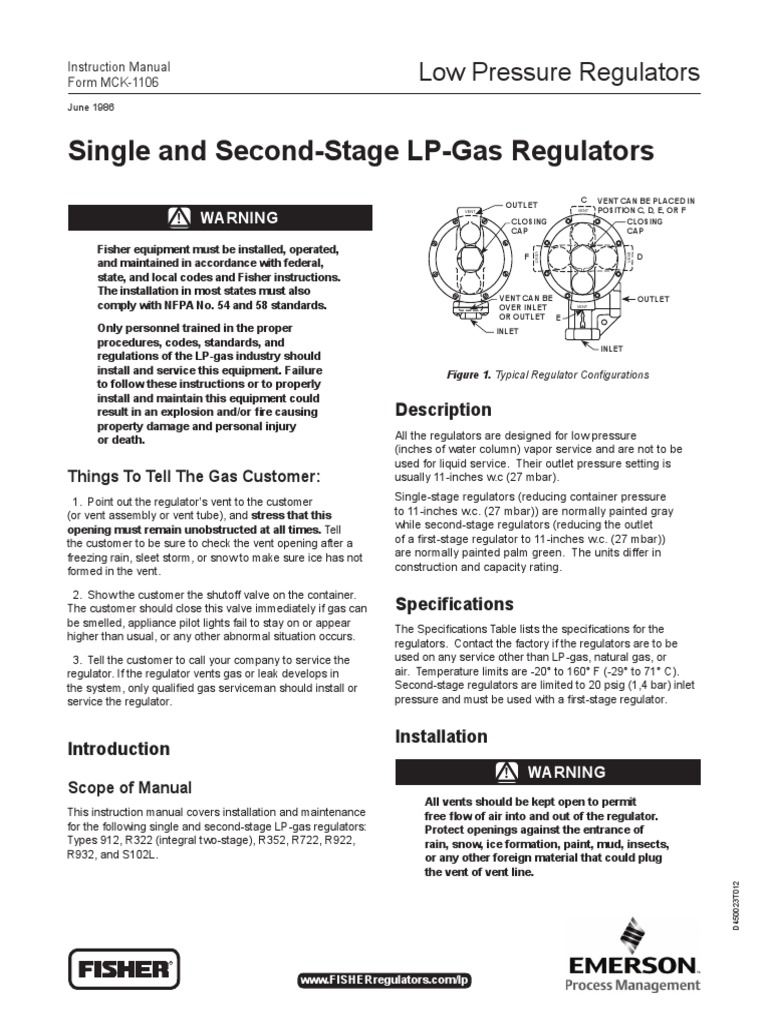 Manuals Single Second Stage LP Gas Regulators Instruction Manual | PDF ...