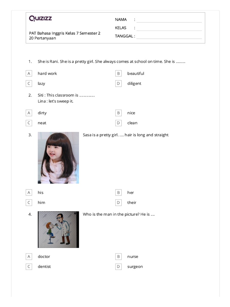PAT English Exam for 7th Grade Semester 2 | PDF