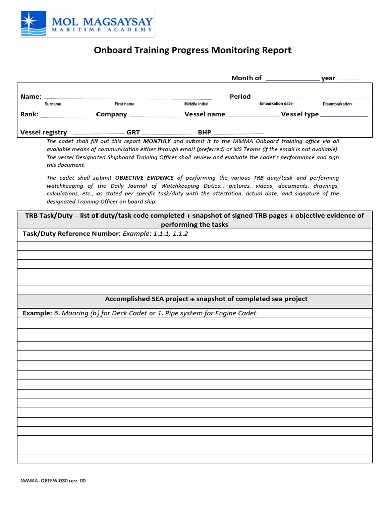MMMA-OBTFM-030 Rev 00 Onboard Training Progress Monitoring Report-Final ...