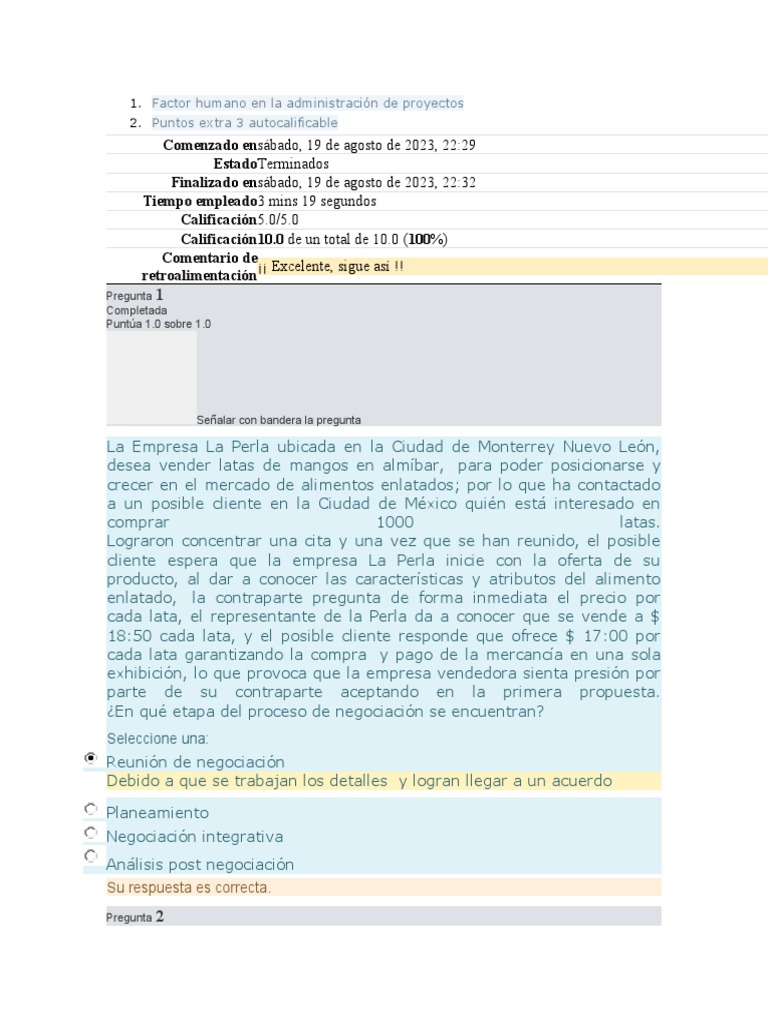 Factor Humano en La Administración de Proyectos Autocalificable 3 | PDF