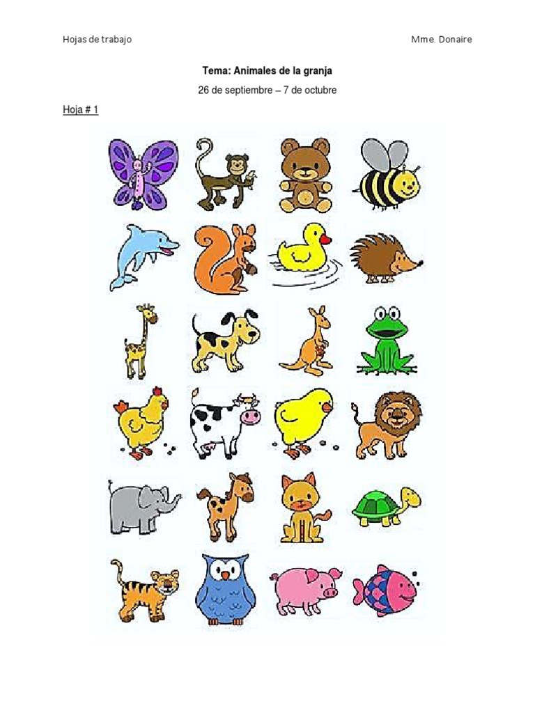 Hojas de Trabajo-Animales de La Granja | PDF