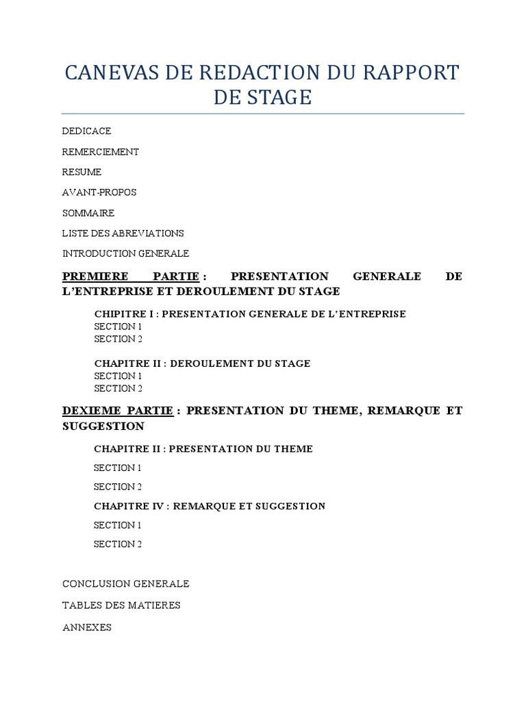 Canevas de Redaction Du Rapport de Stage | PDF