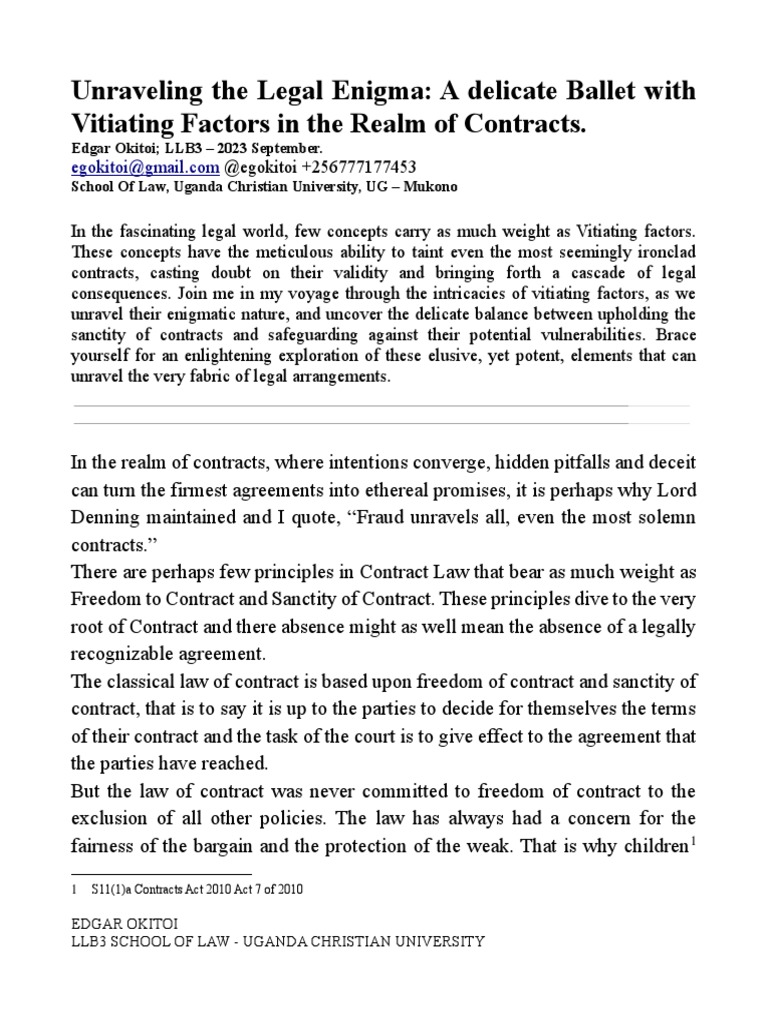 Vitiating Factors in Contract Law | PDF