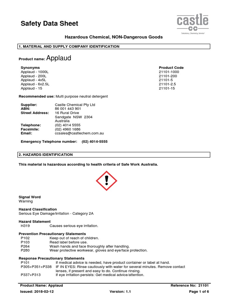 Applaud SDS | PDF | Toxicity | Personal Protective Equipment