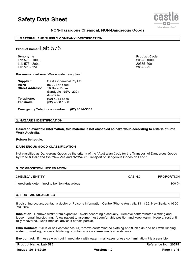 Lab 575-SDS | PDF | Toxicity | Dangerous Goods
