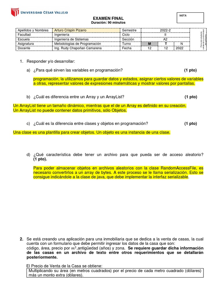 Examen Final: Programación en Java | PDF | Métodos y materiales de enseñanza | Informática