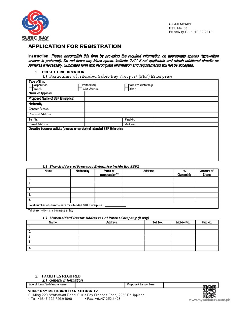 SBF Application For Registration 10-01-2019 | PDF | Business | Economies
