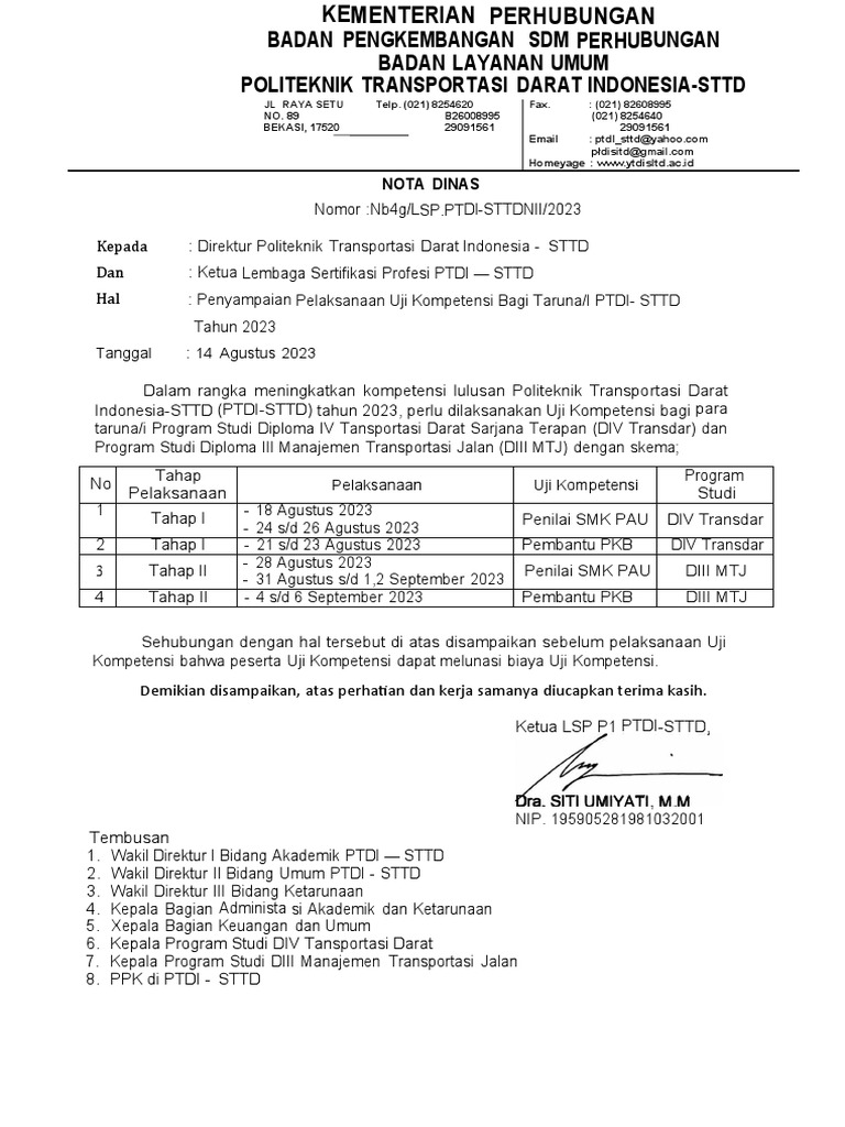 Nodin Penyampaian Pelaksanaan Ujikom 202 | PDF