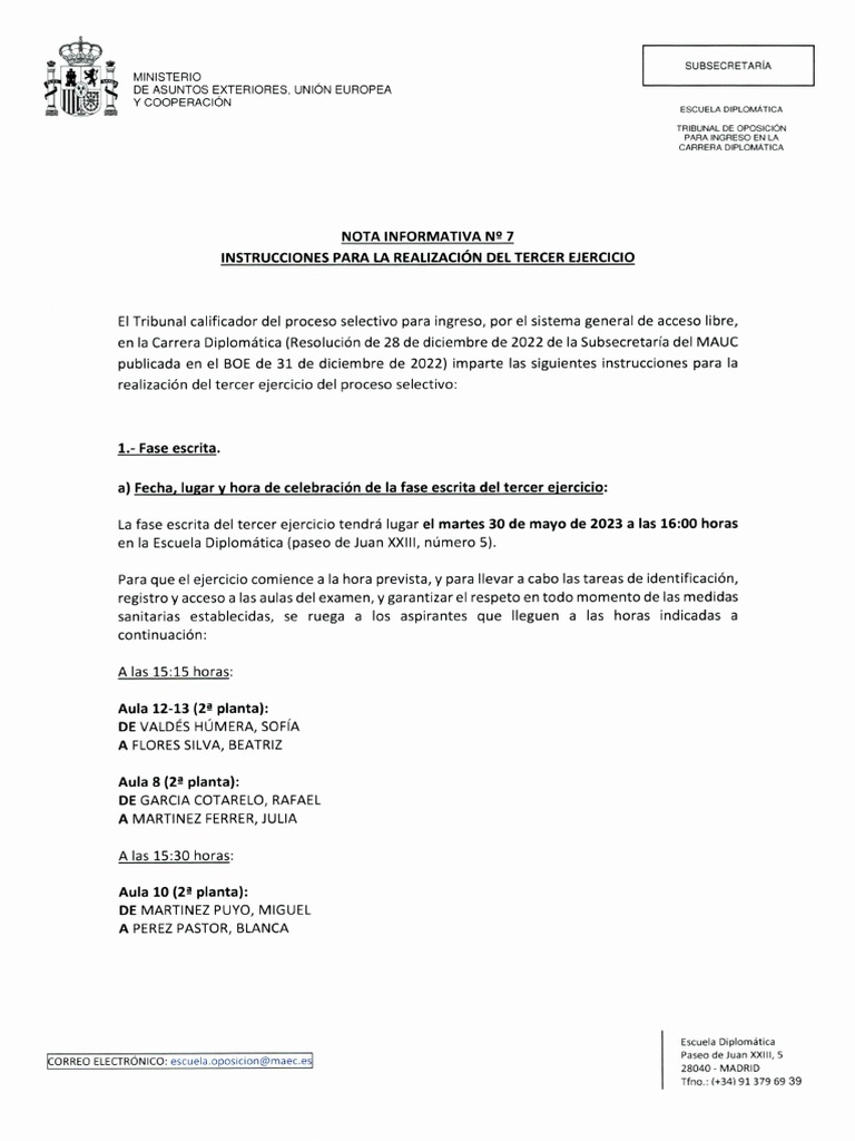 Nota Informativa 7. - Realización Del Tercer Ejercicio | PDF