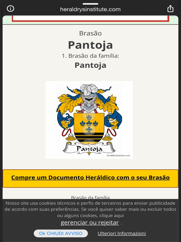 Pantoja Família Heráldica-Genealogia Brasão Pantoja | PDF