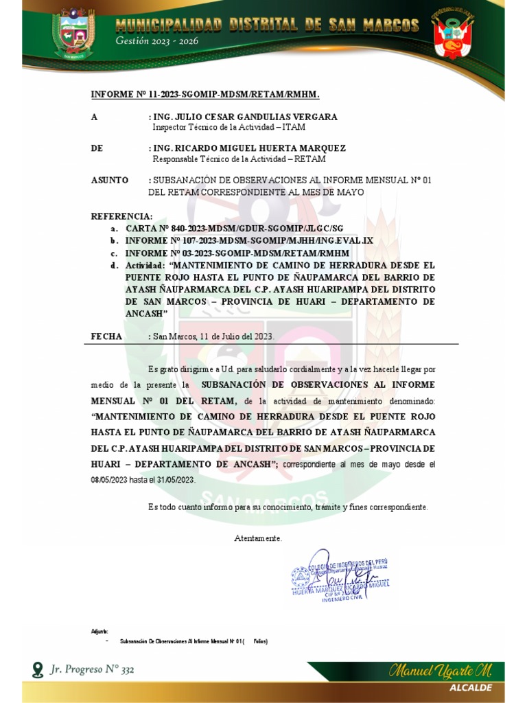 INFORME SUBSANACION N°11 MAYO | PDF