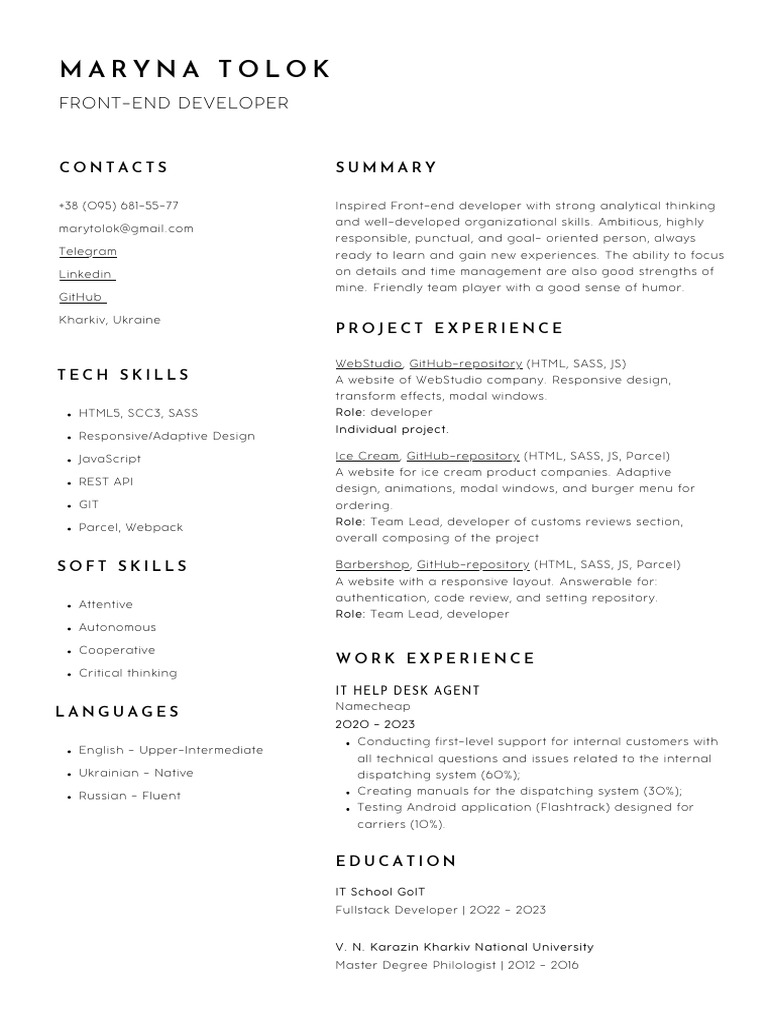 Front-End Developer Portfolio Maryna | PDF | Software | Software Development