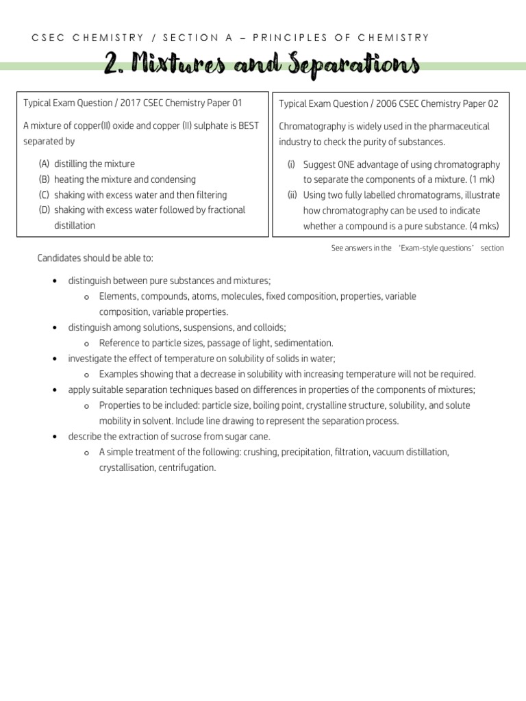 CSEC Chemistry - A2. Mixtures and Separations | PDF | Mixture ...