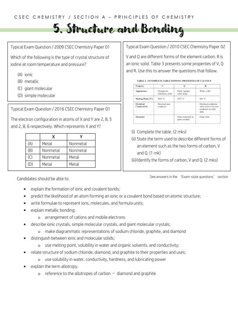 CSEC Chemistry - A5. Structure and Bonding | PDF | Technology & Engineering