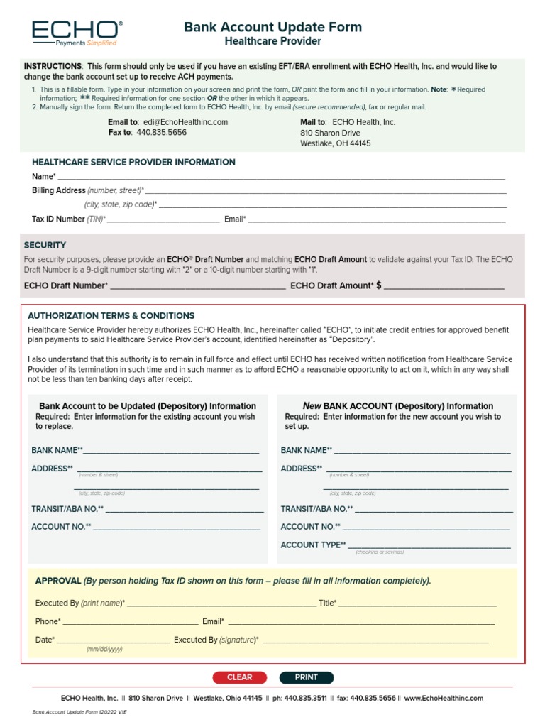 ECHO Health EFT Bank Update Form | PDF | Service Industries