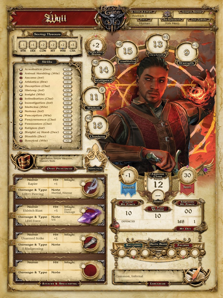 LAR200714 BG3 Character Sheets Wyll Single Sheets DIGITAL | PDF