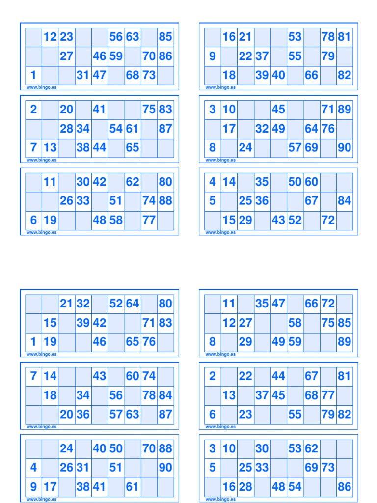 Cartones Bingo 90 Bolas | PDF