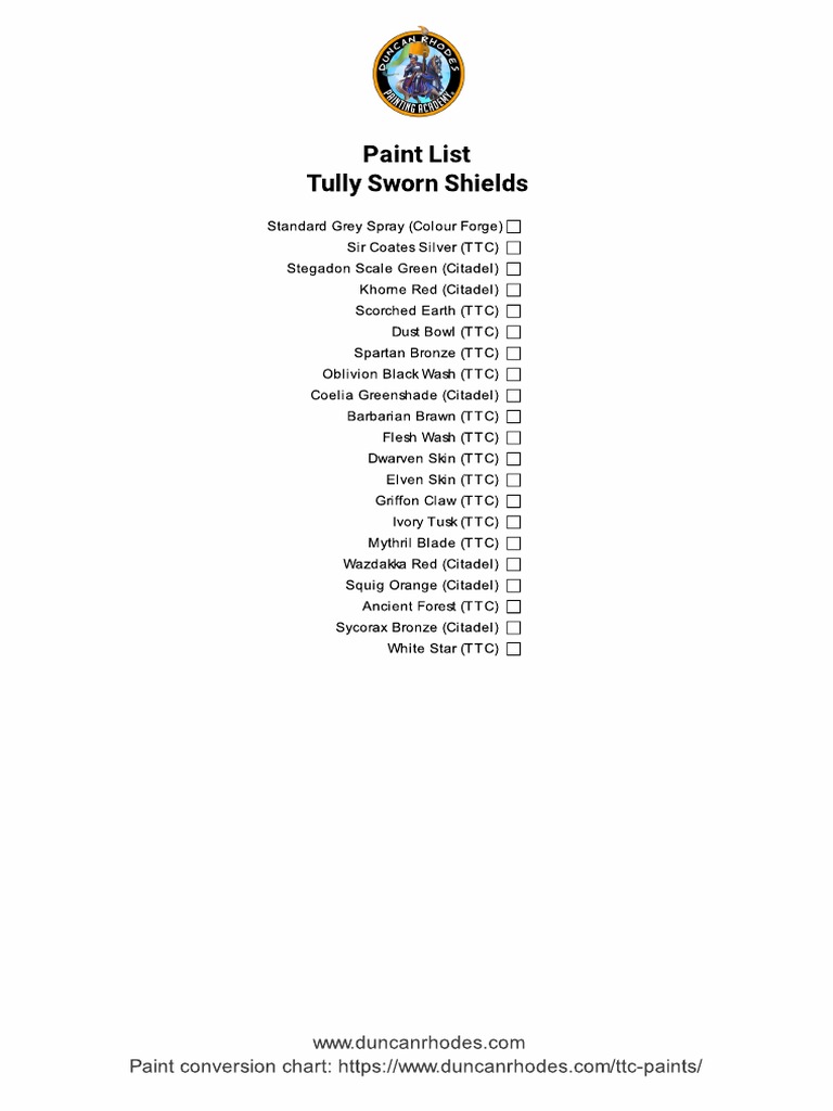 Tully Sworn Shields Paint List | PDF