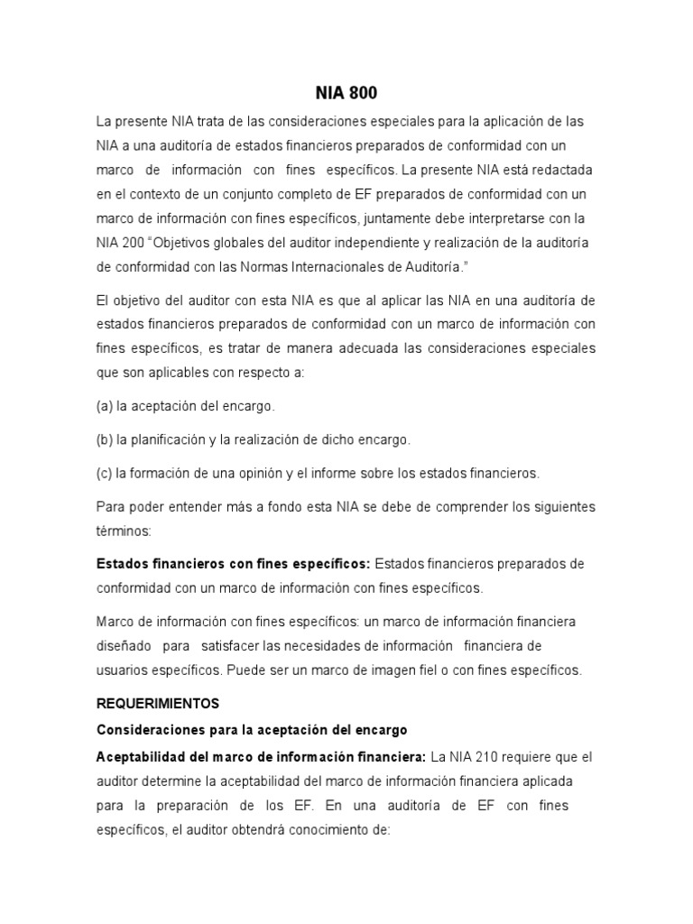 NIA 800 Auditoría | PDF