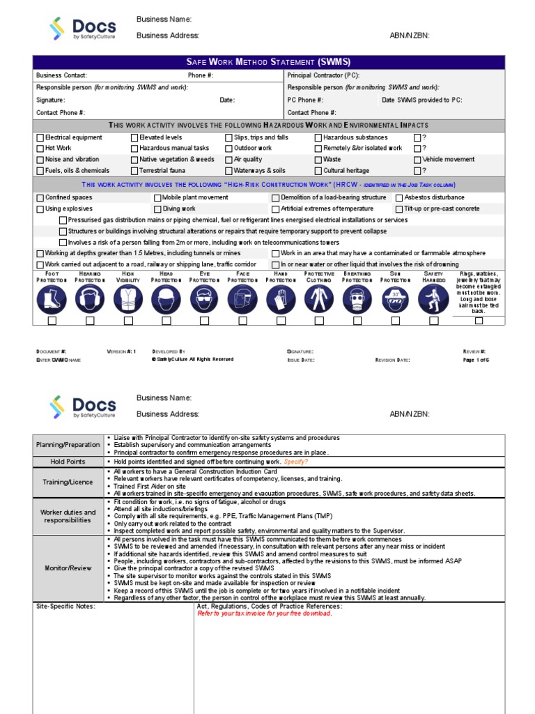SWMS Template 30013-13-1 | PDF