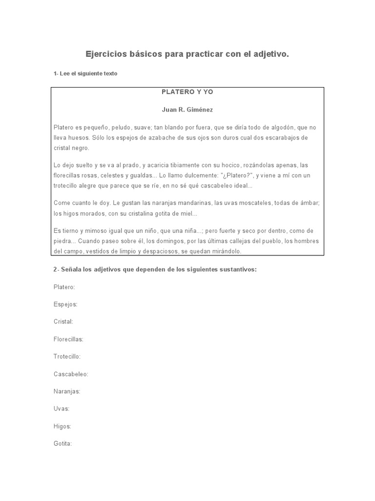 Ejercicios para Practicar Con El Adjetivo | PDF | Adjetivo | Unidades ...