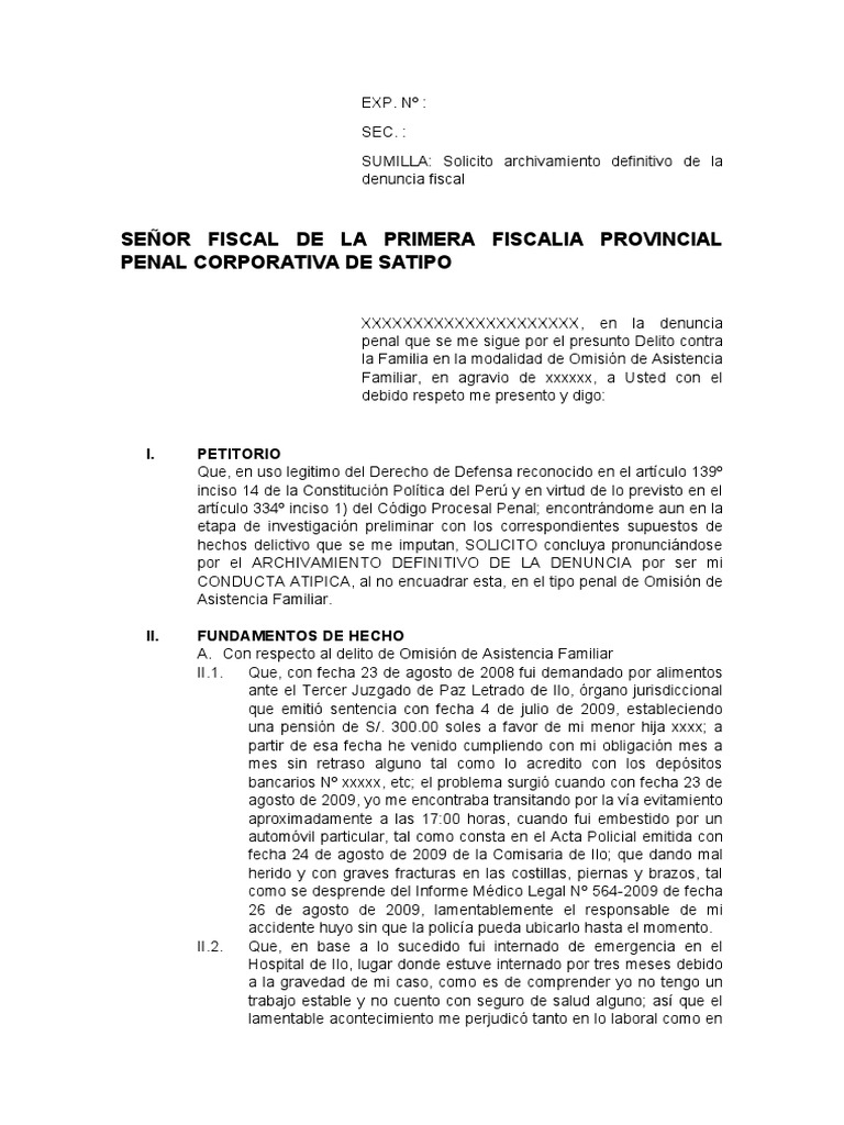 Modelo de Escrito Solicitando Archivo Definitivo de La Denuncia Fiscal | PDF