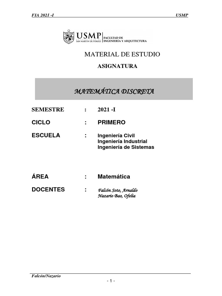 MATEMATICA DISCRETA Separata de Ejercicios 2021 | PDF | Puerta lógica | Matemáticas