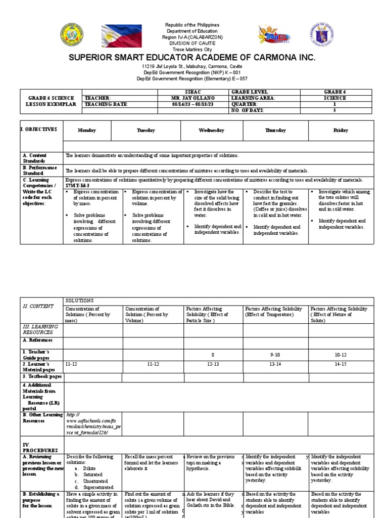 SCIENCE 6 Quarter 1 Week 3 | PDF | Solubility | Concentration