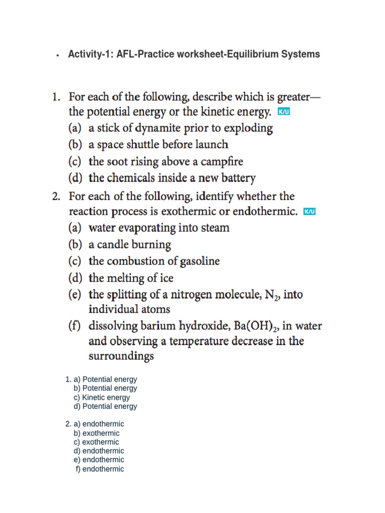 Activity-1 - AFL-Practice Worksheet-Equilibrium Systems | PDF