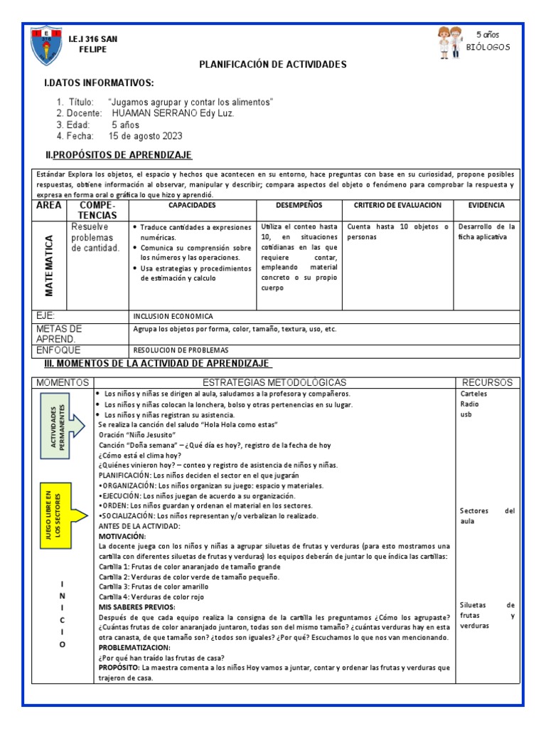 Sesion de Aprendizaje Del 14 Al 18 de Agosto Segun Cambio de Actividades | PDF | Evaluación ...