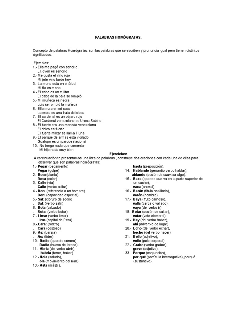 Ejemplos y ejercicios de homógrafas | PDF