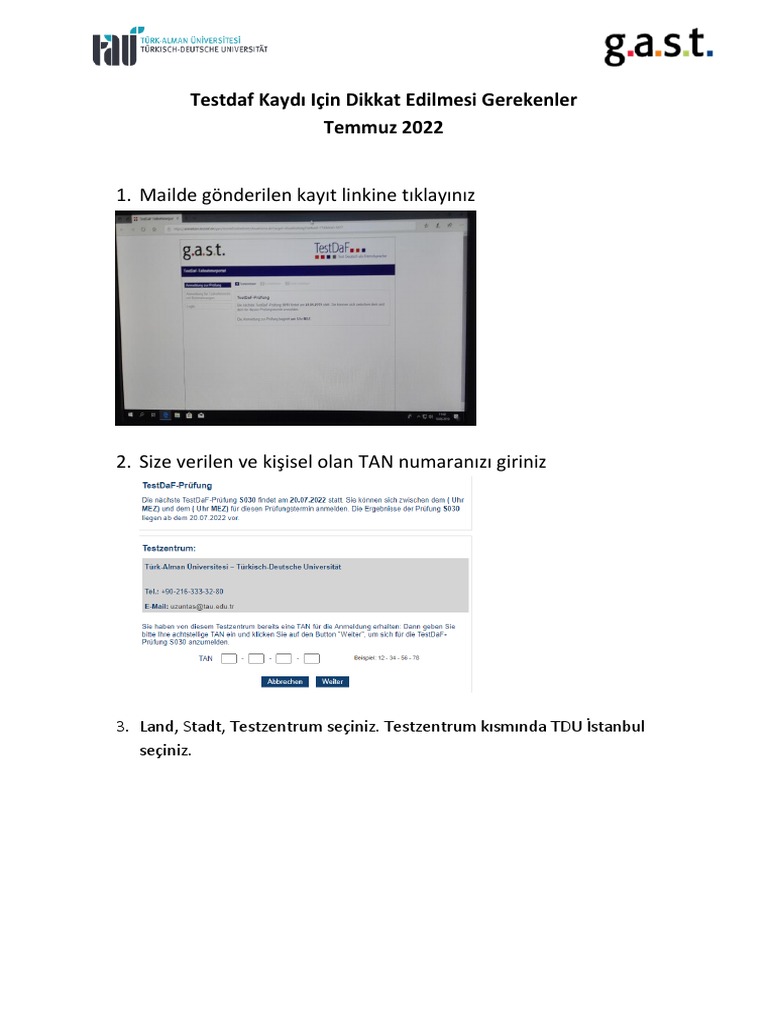 TestDaF Kayıt Bilgilendirme-Öğrenciler Için | PDF