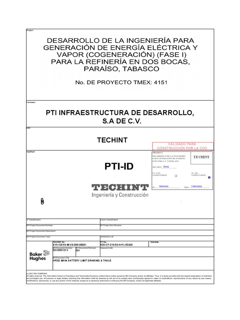HRSG Main Battery Limit Drawing & Table | PDF