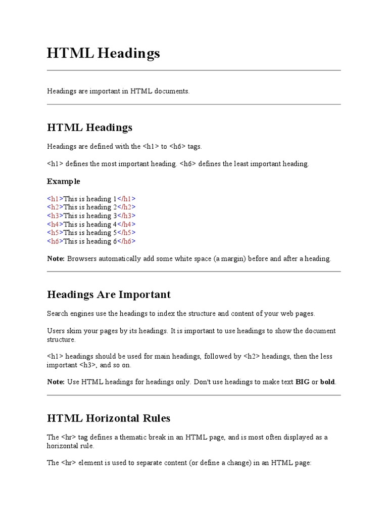 HTML Headings | PDF
